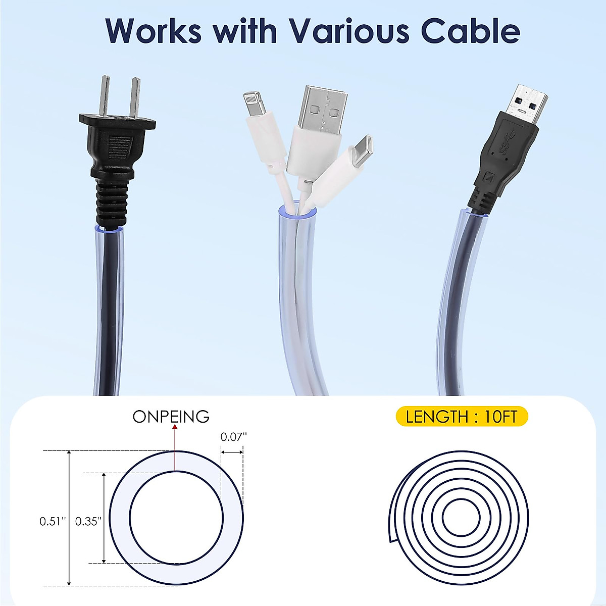 WEDAWN Dog and Cat Cord Protector from Pets No-Chew Solution, Pet Wire Flexible Cable Sleeve 10ft/2mm Thick, 1/2in Diameter Wire Protector Tubing for Cord, Cable Cover for USB Charger,Odorless,2Pack