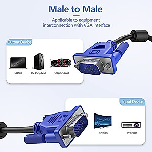 Weduda VGA to VGA Cable 6 feet 2 Pack, 15 pin 1080P Full HD Male to Male Monitor Cable for Computer PC Laptops TV Projectors