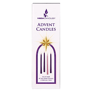 Mega Candles 4 pcs Unscented Christmas Advent Candles Set, Hand Poured Premium Wax Taper Candle 10 Inch x 7/8 Inch, Holidays, Celebrations, Devotional, Church, Wreath, Party, Gifts