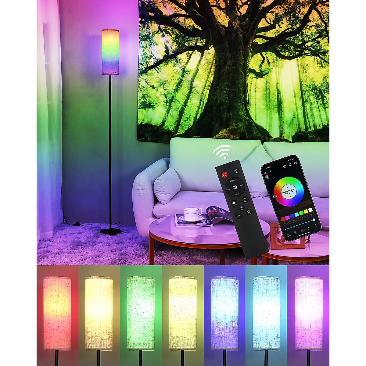 Lightess RGBWW Smart LED Floor Lamp for Living Room, Dimmable Floor Lamp Modern 67" Tall Standing Lamp for Bedroom, Remote & WiFi APP Control, 2700K-6500K Minimalist Floor Lamp RGB Bulb Included