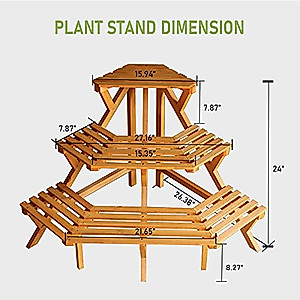 3 Tier Ladder Plant Stand Outdoor, Wood Multi Tiered Quarter Round Flower Pots Holder for Succulents andMultiple Plants, 37.8×26.38×24, Wooden Display Storage Shelf for Indoor Home Garden Patio