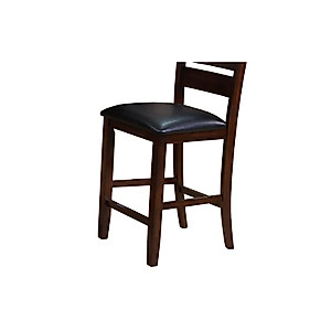 Benjara Leatherette Wooden Counter Chair with Ladder Back, Set of 2, Brown