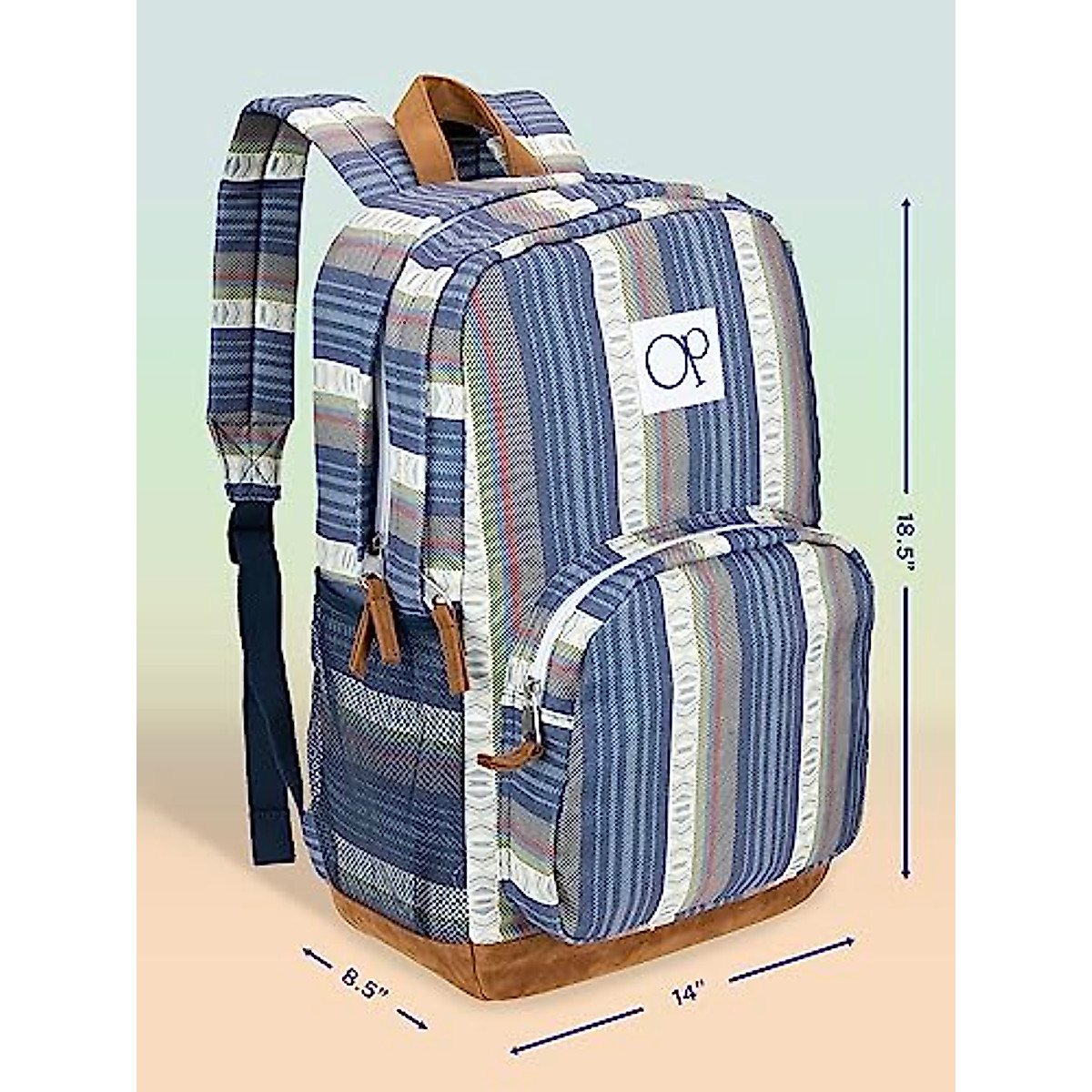 Ocean Pacific La Playa Canvas Backpack for Travel, Sports, Beach, Work, Casual Daypack for Men Women Fits 15.6 Inch Laptop (Navy)