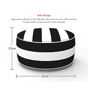 Fabritones Outdoor Inflatable Ottomans with Insert Round 21x9 Inch Black Striped Pattern Patio Foot Stools and Ottomans Portable Footrest