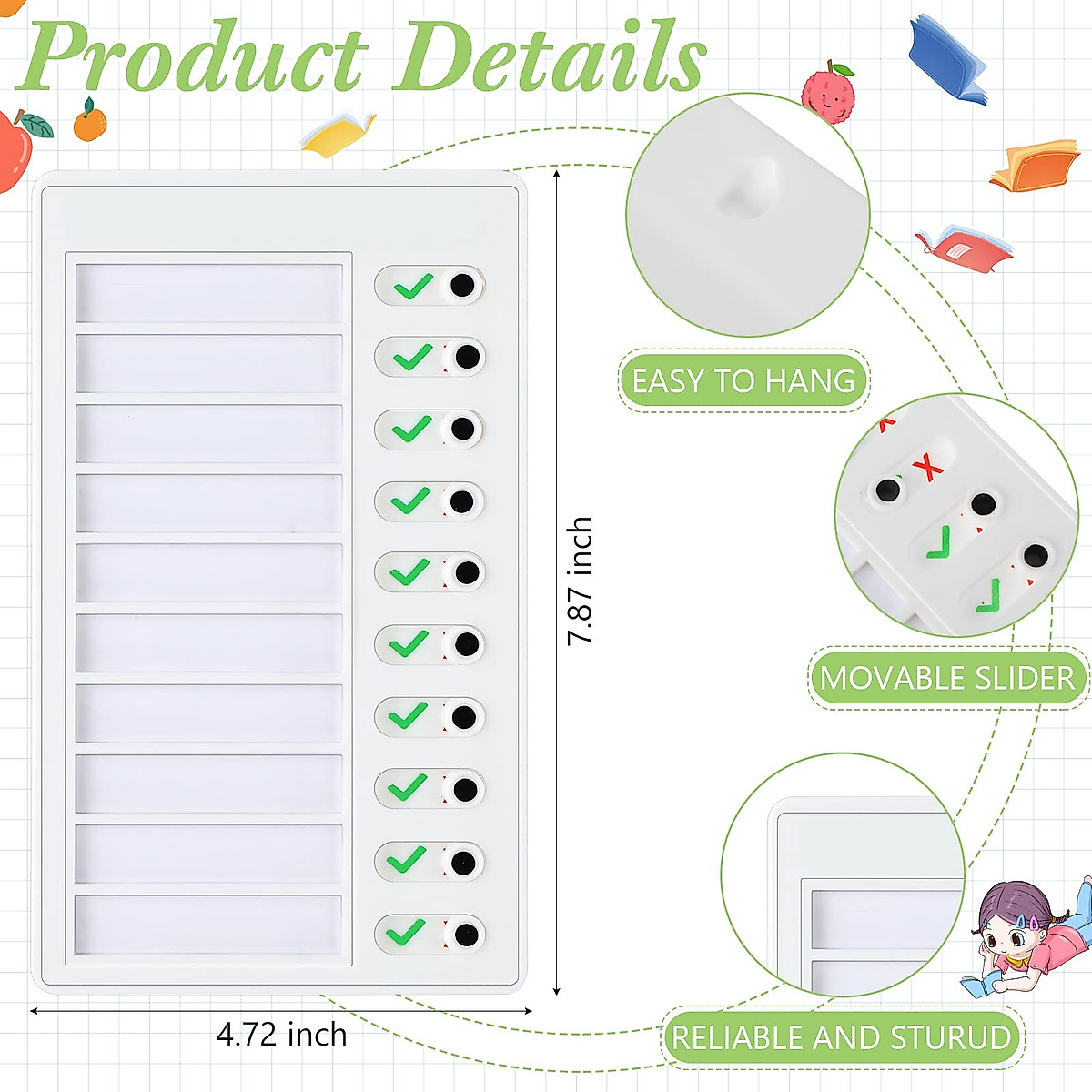 4 Pcs Blank Chore Chart for Kids, Plastic Checklist Board with 8 Detachable Cardstock for Home Routine Planning