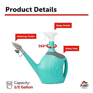 Watering Can for Indoor and Outdoor Plants Garden Flowers - Multipurpose Spray Bottle - Detachable Spray - Modern Resistant Plastic 1/2 Gallon