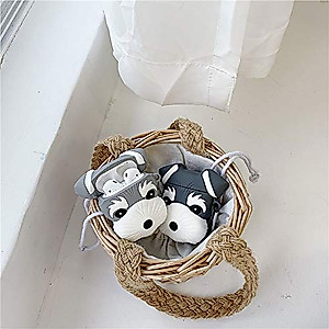 TOU-BEGUIN Wireless Charging Earphone Case Compatible with Airpods 1 & 2,Teens Girls Cute Cartoon Schnauzer Dog Design Soft Silicone Full Body Protective Skin Cover Accessories with Hook(Gray)