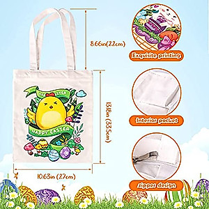 Sakmilu Easter Tote Bags for Kids, 3 PCS Large Cotton Bunny Egg Canvas with Handle, Reusable Grocery Shopping Gift Goodie Eggs Hunt, Basket, Party Favor Supplies White