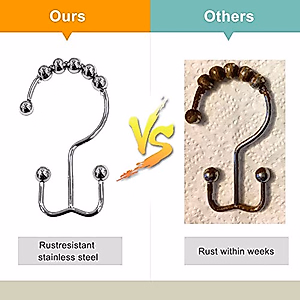 CenYouful Shower Curtain Rings, Rust-Resistant Metal Double Roller Glide Hooks, Set of 12 Chrome Rings