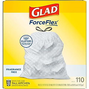 Glad ForceFlex Drawstring Trash Bags, 13 Gal, Fragrance Free, 110 Ct, Pack May Vary