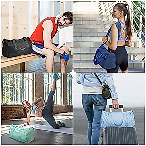 BALEINE Gym Bag for Women and Men, Small Duffel Bag for Sports, Gyms and Weekend Getaway, Waterproof Dufflebag with Shoe and Wet Clothes Compartments, Lightweight Carryon Gymbag (Azure)