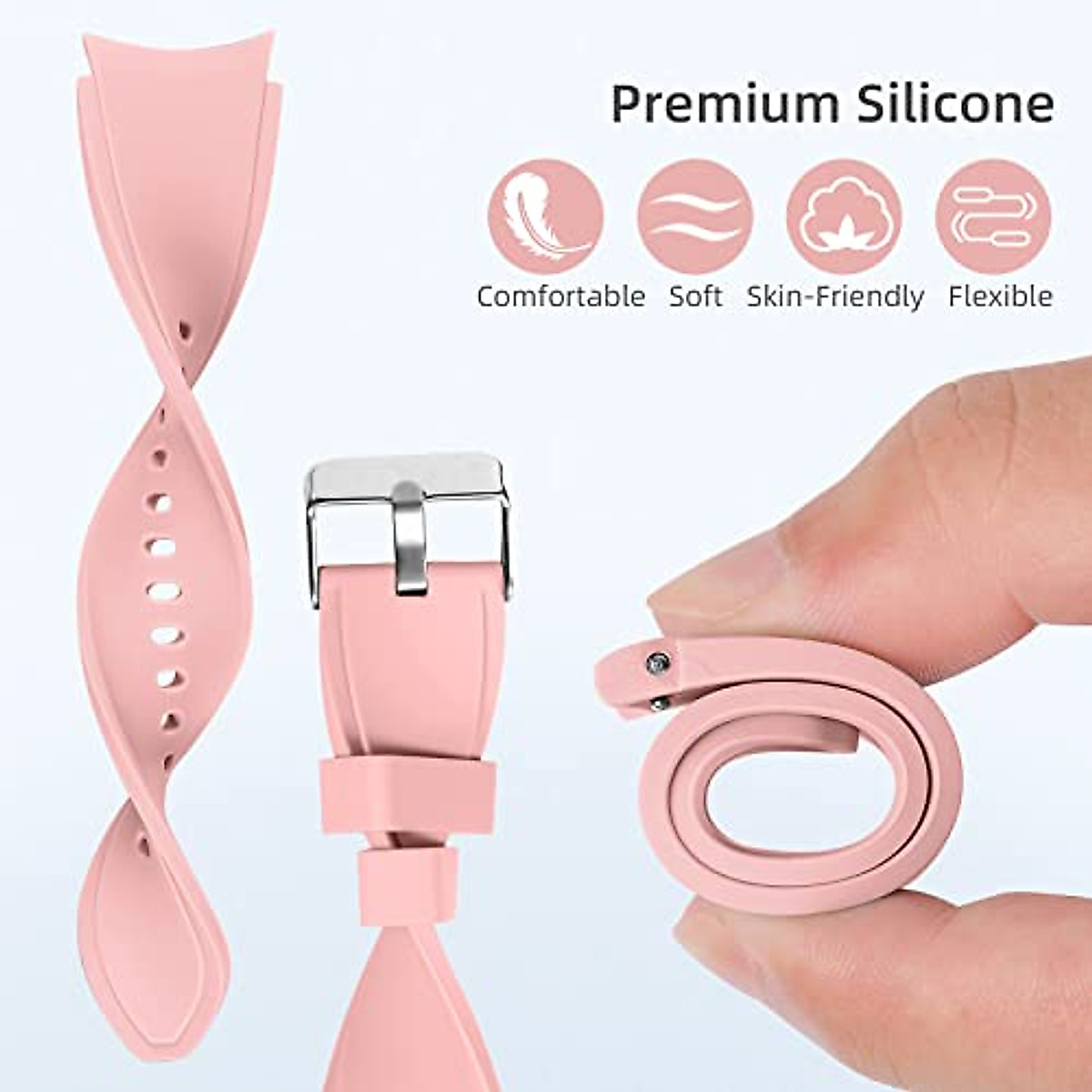 Maledan 10 Pack No Gap Bands Compatible with Samsung Galaxy Watch 5 Band/Galaxy Watch 4 Band/Galaxy Watch 6 Band, Galaxy Watch 5 Pro/Watch 6 Classic/4 Classic Band, 20mm Soft Silicone Strap Women Men