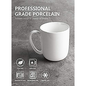 Sweese 604.001 Porcelain Mugs for Coffee, Tea, Cocoa, 15 Ounce, Set of 6, White