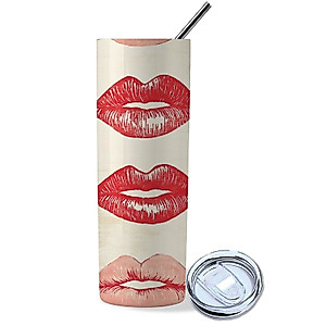 Medpol lipstick kisses valentines insulated tumblers coffee cup Gift，lipstick kisses valentines Drinking Glasses-Tea Cup-Coffee Mug tumbler with lid and straw 20 oz insulated tumbler cups