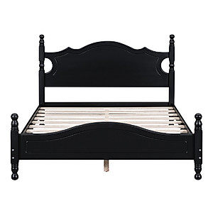 Lifeand Full Size Wood Platform Bed Frame,Retro Style Platform Bed with Wooden Slat Support,Black