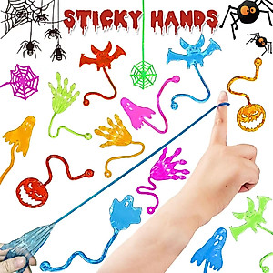 50Pcs Halloween Stretchy Sticky Hands,Party Favors for Kids,Skull Skeleton Bat Ghost Pumpkin Styles Sticky Toys For Goodie Bags,Halloween Exchange Gifts,Treasure Box Fillers and Classroom Prizes
