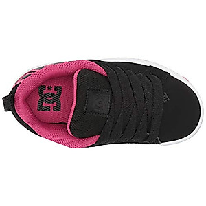 DC girls Court Graffik Skate Shoe, Black/Pink Stencil, 2 Little Kid US
