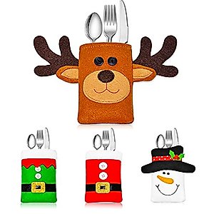 Christmas Silverware Holders Set of 4, Tableware Bags Supplies for Christmas Decorations, Cutlery Holder Silverware Bag Storage Covers for Christmas Ornaments