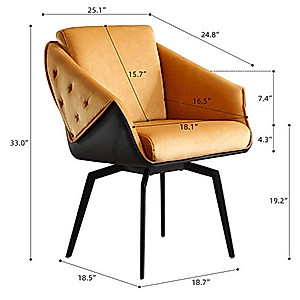 Zerifevni Antique Velvet Accent Chair with Armrest Upholstered Swivel Computer Desk Chair with Arms for Home Office Study Bedroom Armchair(Yellow)