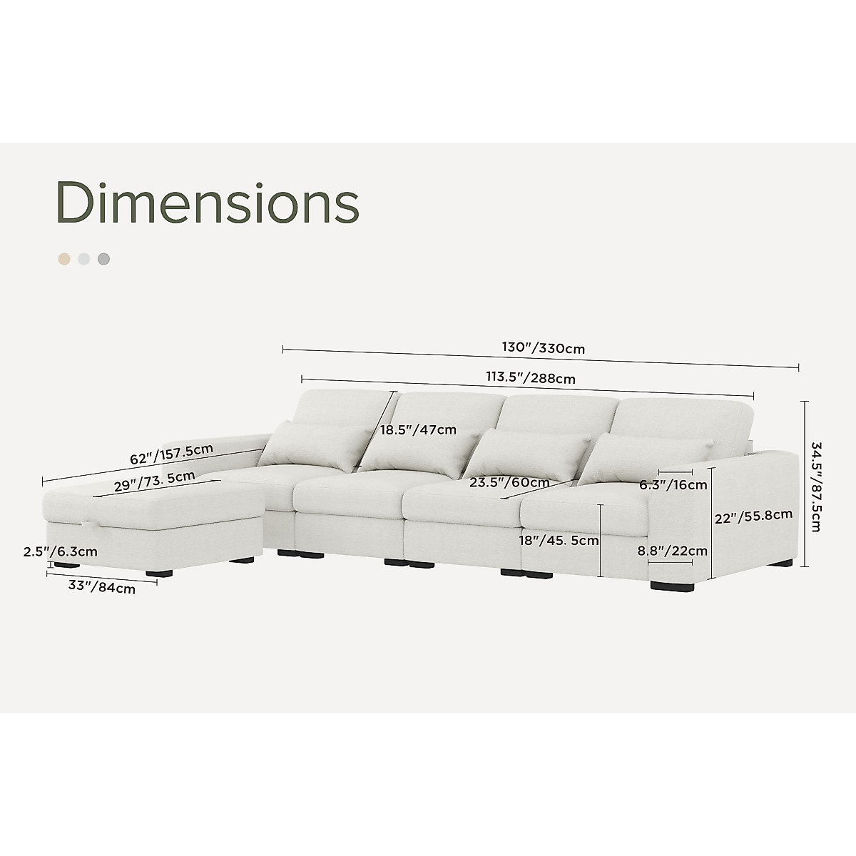 Youmumeub Oversized Modular Sectional Couch with 4 Lumbar Pillows, L Shaped Couches for Living Room, 130" 4 Seater Sofas with Storage Ottoman U Shaped Sofa, Beige