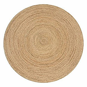 Ramanta Home Jute Braided Rug, 4' Round Natural, Hand Woven Reversible Rugs for Kitchen Living Room Entryway, 4 Feet Round