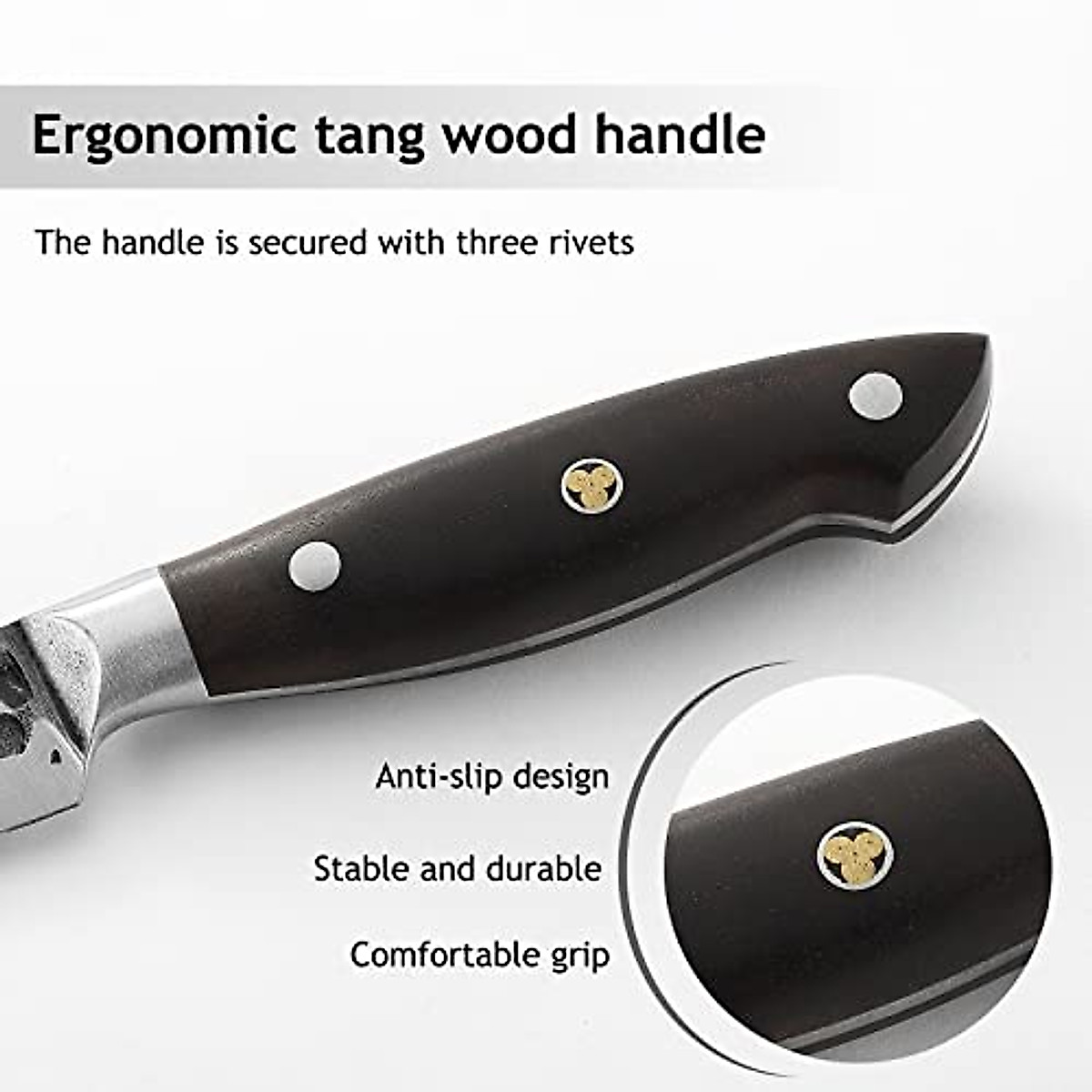 KONOLL Steak Knives Set of 6 Steaks Knife Serrated Blade Forged Handmade German High Carbon Steel with Full Tang Wood Handle