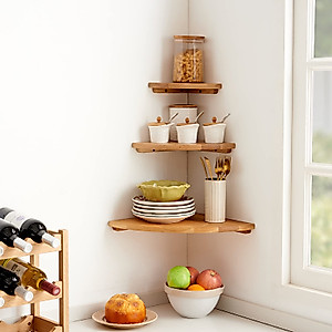 TRWISWDC Oak Corner Shelf 12 inches Natural Wood Floating Corner Shelves Round End Wall Mounted Display Shelf Corner Plant Stand for Bathroom Kitchen Bedroom Livingroom Floating Shelves