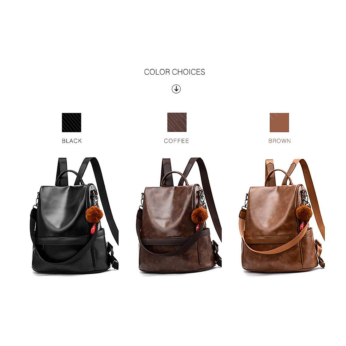 NAITOKE Women Backpack Purse PU Leather Anti-theft Lightweight Ladies Travel Backpack,6766-Brown