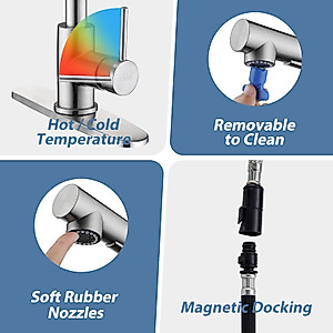 CREA Brushed Nickel Kitchen Faucets,Pull Down Kitchen Faucet with Sprayer Magnetic Docking,Rotary 15.8" Single Handle Kitchen Sink Faucet Stainless Steel Farmhouse Kitchen Faucet Bar RV Sink Faucet