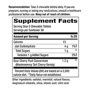 Nature's Way Tart Cherry Ultra Chewable, Anthocyanin Supplement and Antioxidant Support*, 1,200 mg per Serving, 90 Count