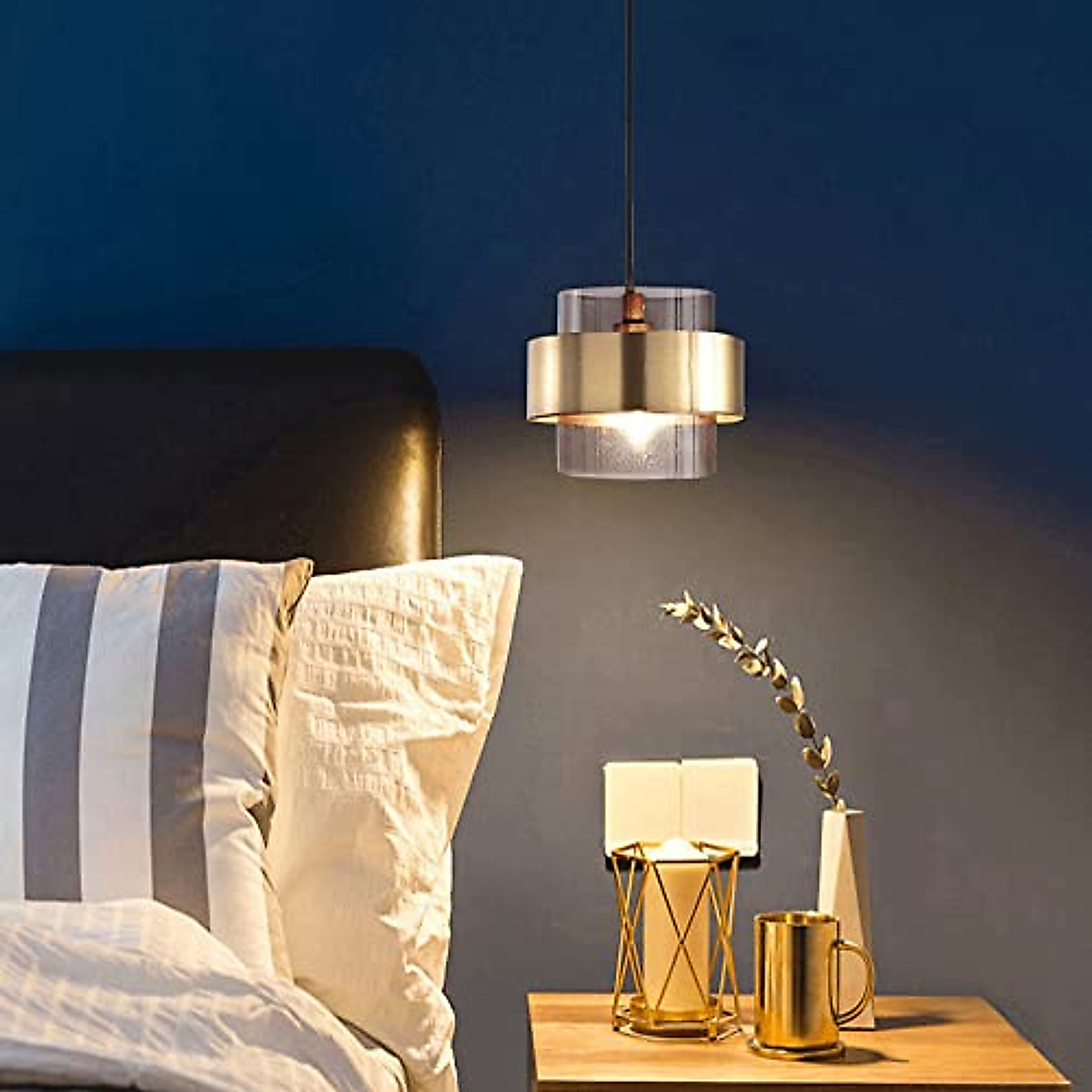 DULAB Nordic Mini Hanging Chandelier Lamp, Glass Pendant Light Fixtuers Modern Gold Drop Ceiling Lamp, Bedroom Bedside Restaurant Cafe Bar Suspension Lighting Fitting, E27/E26 Socket Suspension Lights