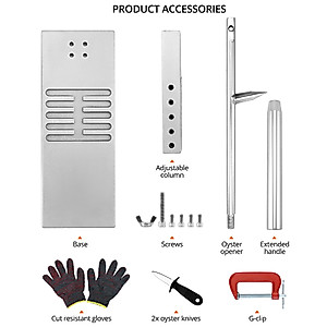QWORK Oyster Shucker Machine Set - Oyster Shucker Tool, Adjustable Stainless Steel Oyster Opener Tool with Aluminum Alloy Base, Suction Cups, G-Clip, Knives, and Cut-Resistant Gloves