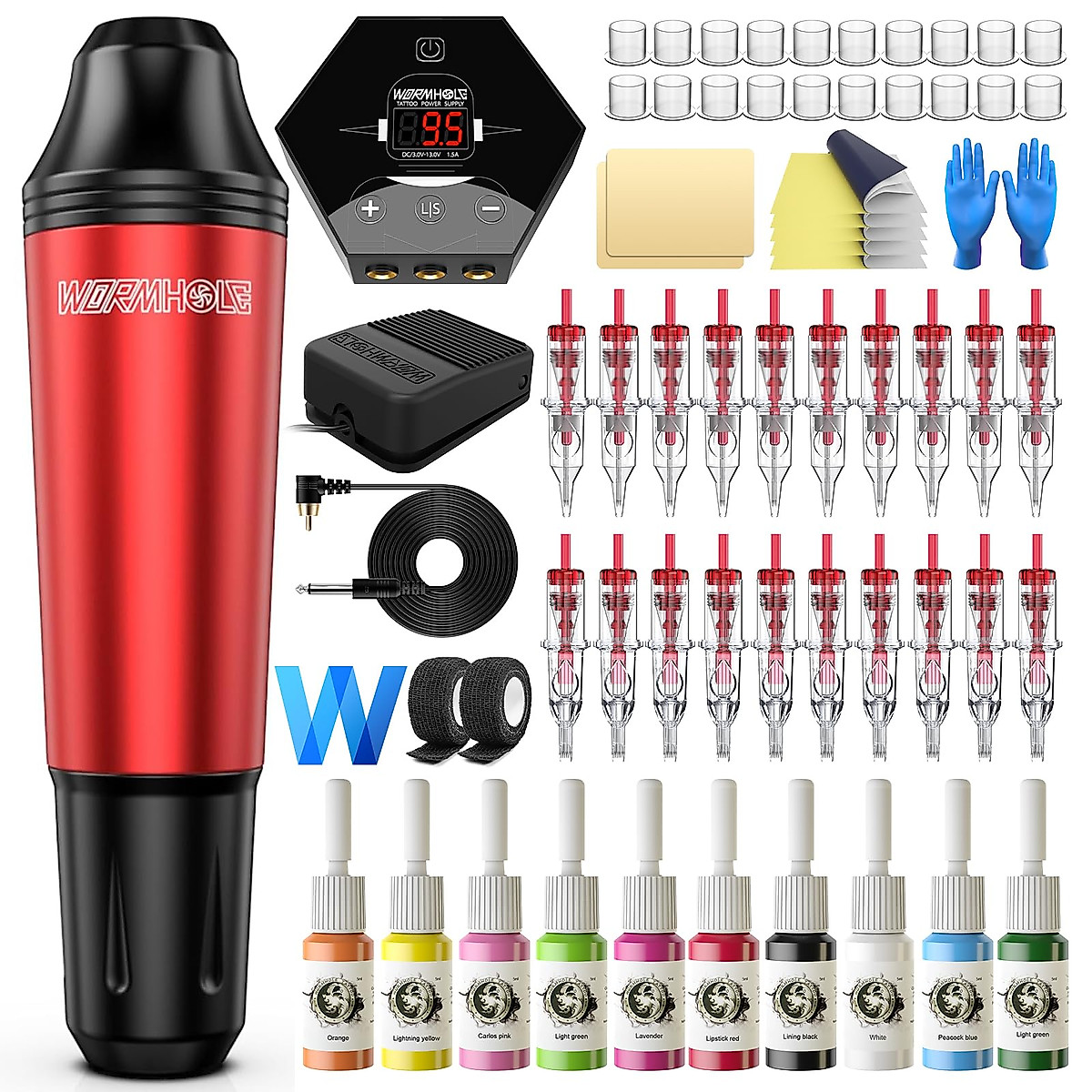 Wormhole Tattoo Machine Kit 20 Cartridge Needles Rotary Tattoo Machine Kit Complete Tattoo Gun Kit 10 Tatttoo Ink for Beginners & Tattoo Artist