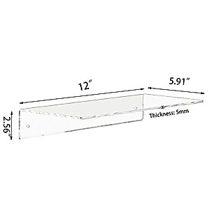 Weiai Clear Acrylic Shelves 12 Inch, Floating Wall Mounted Shelf for Bedroom, Living Room, Bathroom, Set of 4