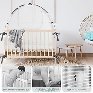 YOMECHEO Baby Crib Tent, Baby Safety Crib Tent to Keep Baby from Climbing Out and Falling, Crib Net to Keep Baby in，Baby Crib Cover Against Cats, Easy Set Up with Stable Rods Structure and Snaps