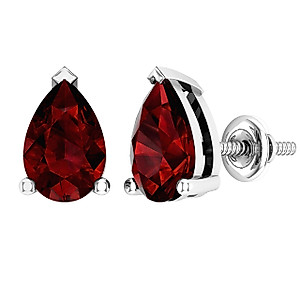 Dazzlingrock Collection 6x4mm Each Pear Cut Garnet Ladies Solitaire Teardrop Stud Earrings, Sterling Silver