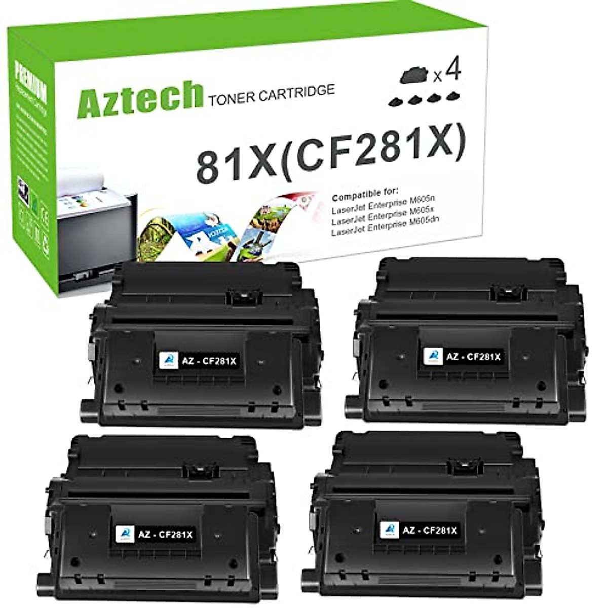 Aztech Compatible Toner Cartridge Replacement for HP 81X CF281X 81A CF281A for Enterprise MFP M605 Toner M605n M605dn M605x M606 M606n M630 M630h M630dn M630z M632 Printer (Black, 4-Pack)
