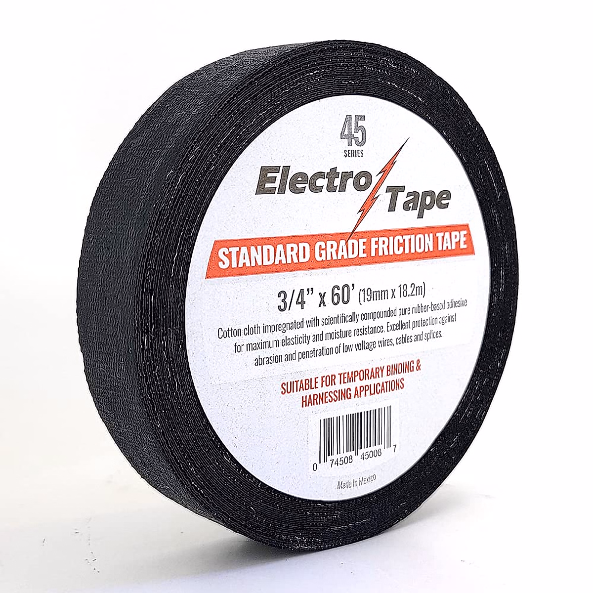 Electro Tape Friction Tape Standard Grade 45 Series - 3/4" x 60ft - High Grade Cloth Rubber Based Adhesive - 1 Roll