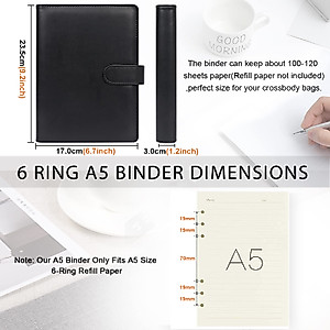 Toplive A5 Notebook Binder 6 Ring Refillable Binder, PU Leather Planner Binder Personal Budget Binder Organizer Cover with Magnetic Closure for A5 Filler Loose Leaf Paper, Matte Black