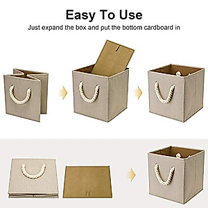 i BKGOO Foldable Storage Cube Bins Dark Grey Bamboo Fabric Collapsible Resistant Basket Box Organizer with Cotton Rope Handle for Home Office and Nursery 10.5x10.5x11 inch