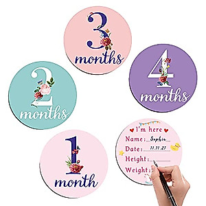 Baby Milestone Cards,Milestone Wooden Circles,Baby Months Signs,Monthly Milestone Wood Discs,Double Sided Printing,Set of 13