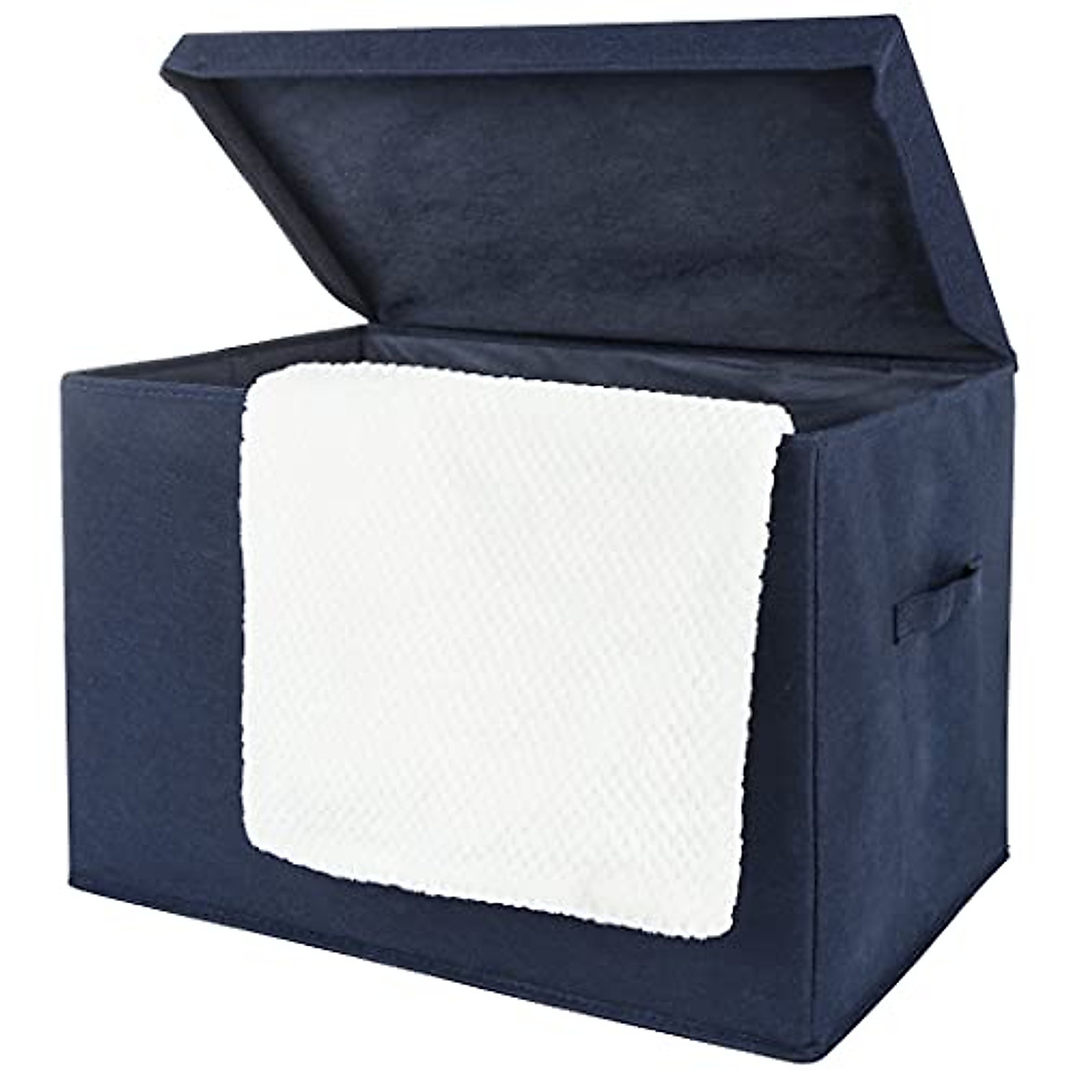 Navy Felt Toy Box; Collapsible; Two Handles; Hinged Lid; 22 in x 14.5 in x 15 in