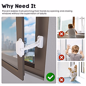 EUDEMON 1 Pack Childproof Window Restrictor for Aluminum, Wooden, Metal Window Frames, Baby Safety Window Lock, Window Safety Locks for Toddlers & Pets, Easy to Install (White)