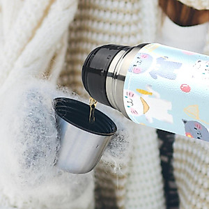 Stainless Steel Leather Vacuum Insulated Mug Cat Thermos Water Bottle for Hot and Cold Drinks Kids Adults 16 Oz