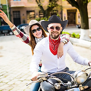 Velmitten Western Cowboy Hat for Men and Women, 4 Pack with Silk Hair Scarfs, Wide Brim Cowboy Hat, Unisex, Outdoor Activities Accessory, One Size, Black, Khaki, Coffee, Beige, Red, White