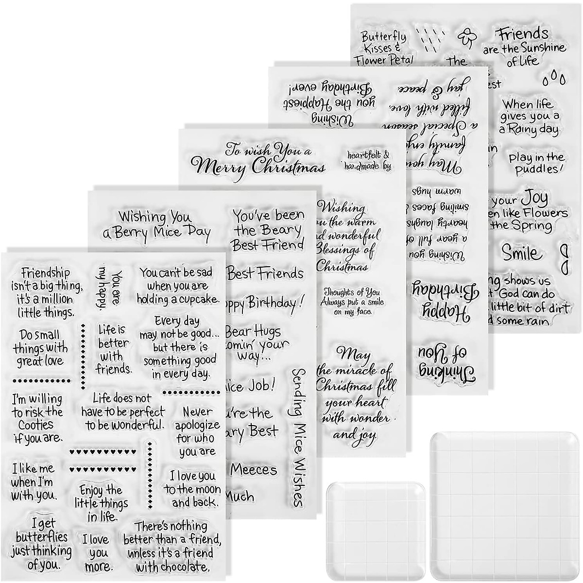 WooYangFun 5pcs Friends Thinking of You Words Clear Stamp 2pcs Acrylic Stamp Blocks for Card Making Decoration and Scrapbooking