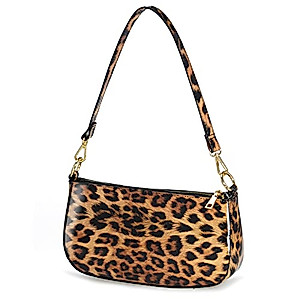 HOXIS Leopard 90s Women Shoulder Bag Glossy Vegan Leather Crossbody Bag Clutch Purse (Brown Leopard)