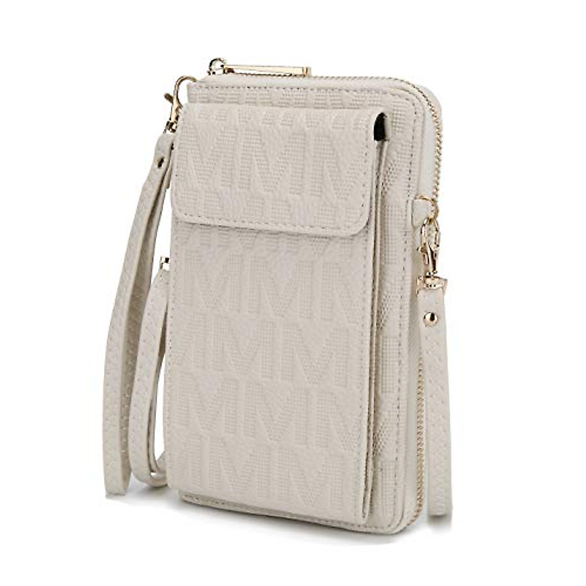 MKF Crossbody Cellphone Handbag for Women Wallet Purse – PU Leather Multi Pockets Clutch Bag, Wristlet Strap Beige