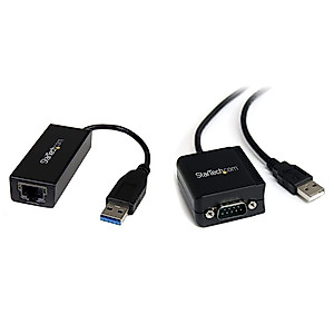 StarTech.com USB 3.0 to Gigabit Ethernet Adapter - 10/100/1000 NIC Network Adapter & StarTech.com USB to Serial Adapter - 1 Port - FTDI USB UART Chip - DB9 (9-pin) - USB to RS232 Adapter,Black