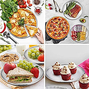 LIANYU Nonstick Pizza Pan Set of 4, 10.2 Inch Stainless Steel Pizza Serving Tray for Oven, Baking Round Pizza Pan Plate, Dishwasher Safe